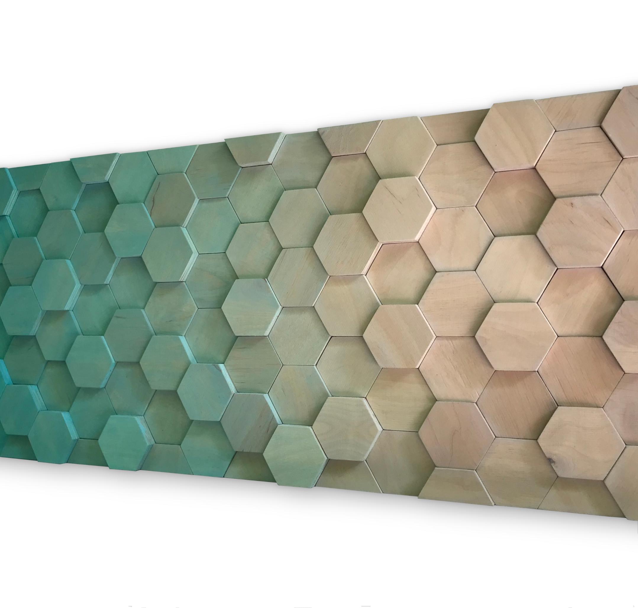 Reclaimed Pine Wood Hexagon Wall Art – Turquoise Beige Mosaic - Etsy