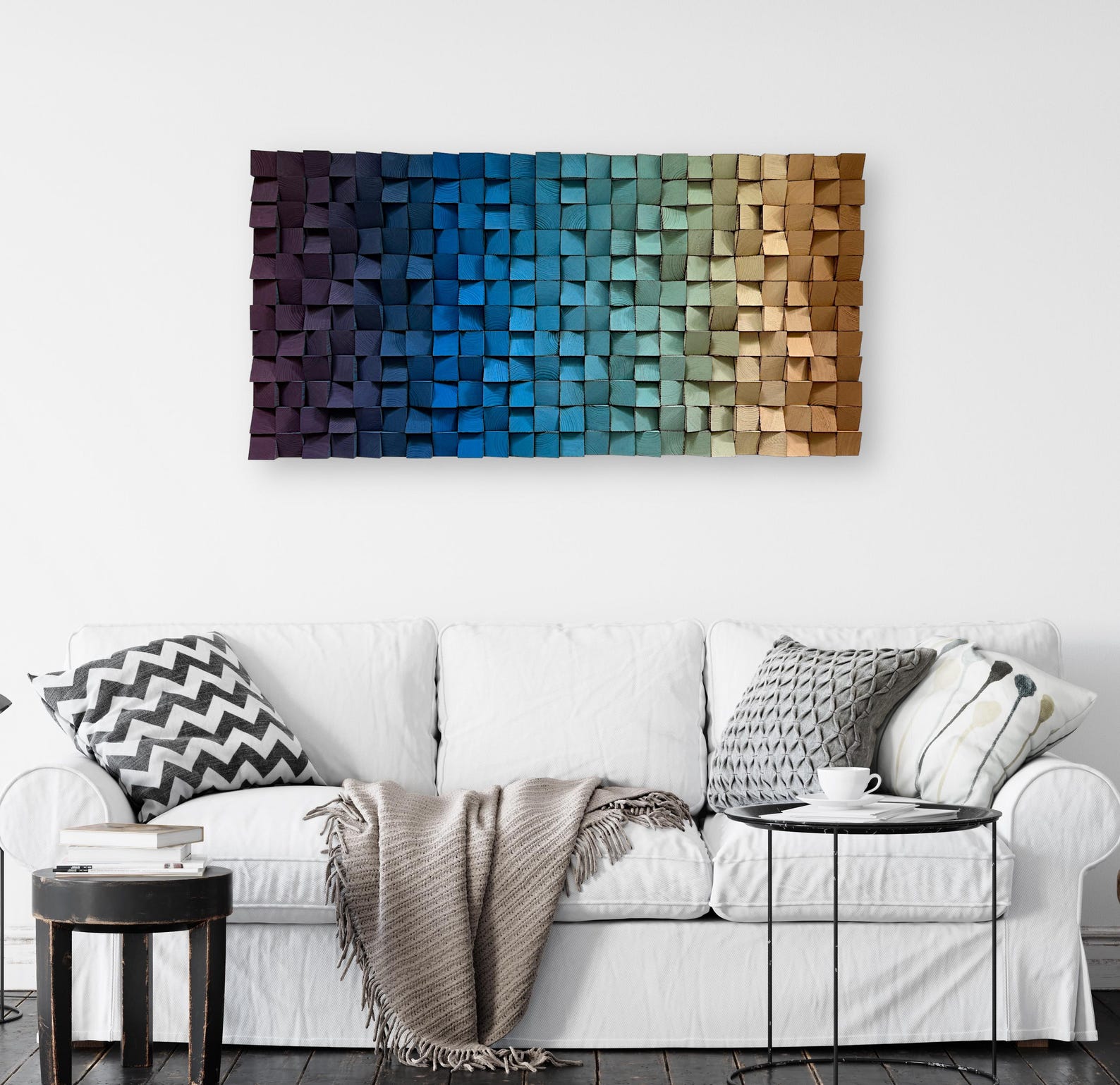 Handcrafted Wood Sound Diffuser - Purple Blue Bronze Wall Art - Large ...