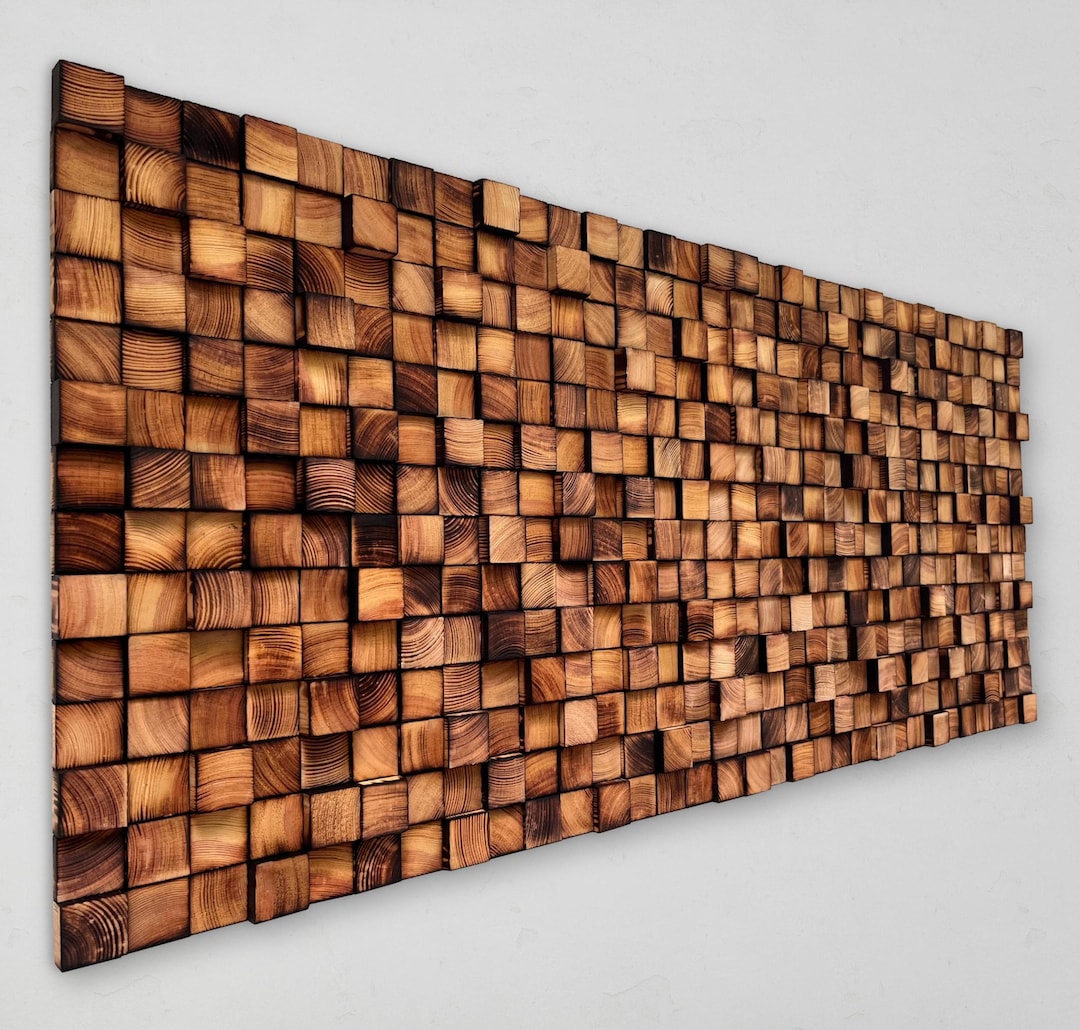 Reclaimed Wood Block Mosaic Wall Art - Sound Diffuser - Etsy