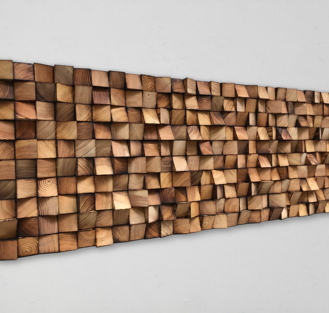 Reclaimed Wood Mosaic Wall Art - Geometric Sound Diffuser - Etsy