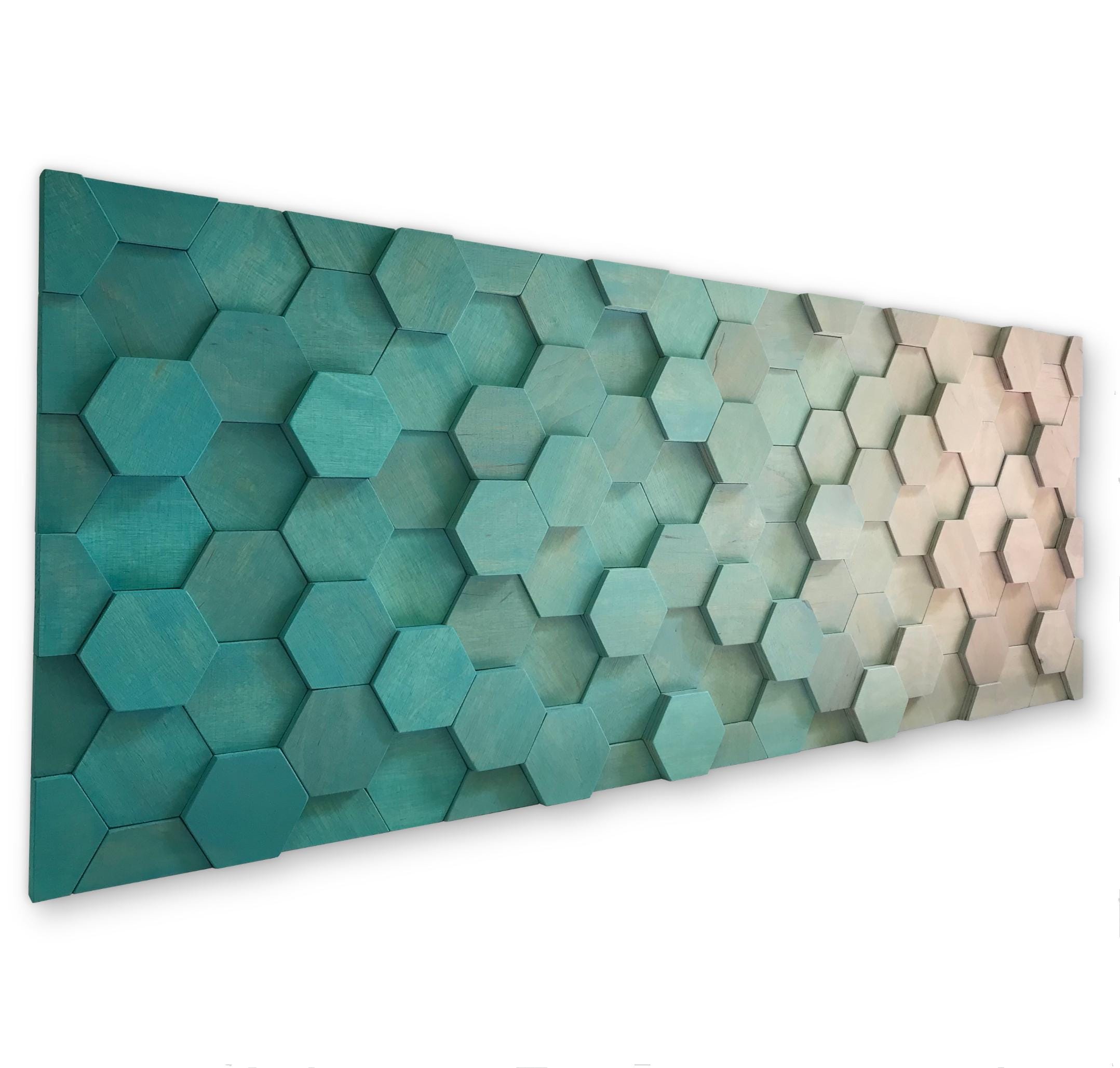 Reclaimed Pine Wood Hexagon Wall Art – Turquoise Beige Mosaic - Etsy