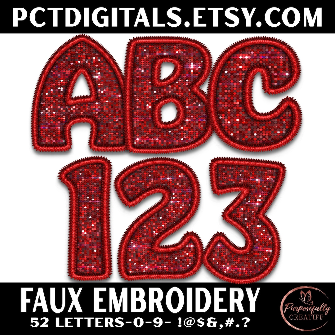 Faux Embroidery Red Sequin Letters Full Alphaset - Etsy