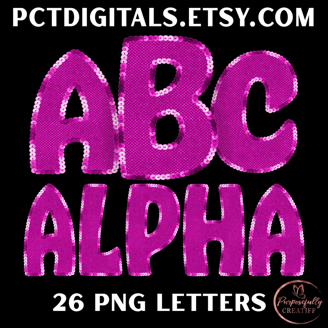 Faux Embroidery Pink Sequin Letters UPPERCASE Alphaset - Etsy