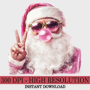 Funny Retro Santa Blowing Bubble Gum PNG, Vintage Merry Christmas ...