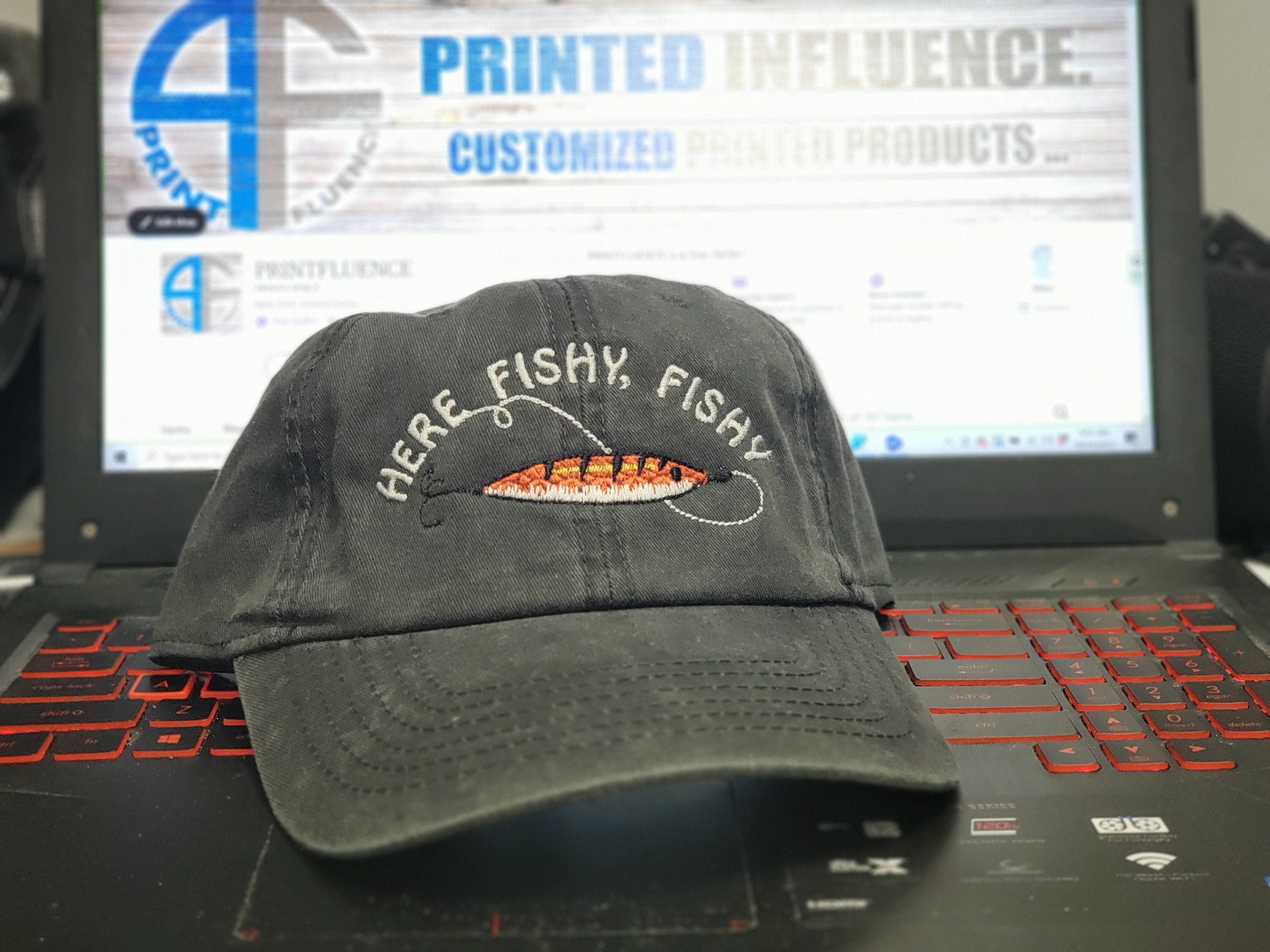 Here Fishy Fishy Hat, Fishing Hat , Fishy Fishy Hat, Trout Hat, Dad ...