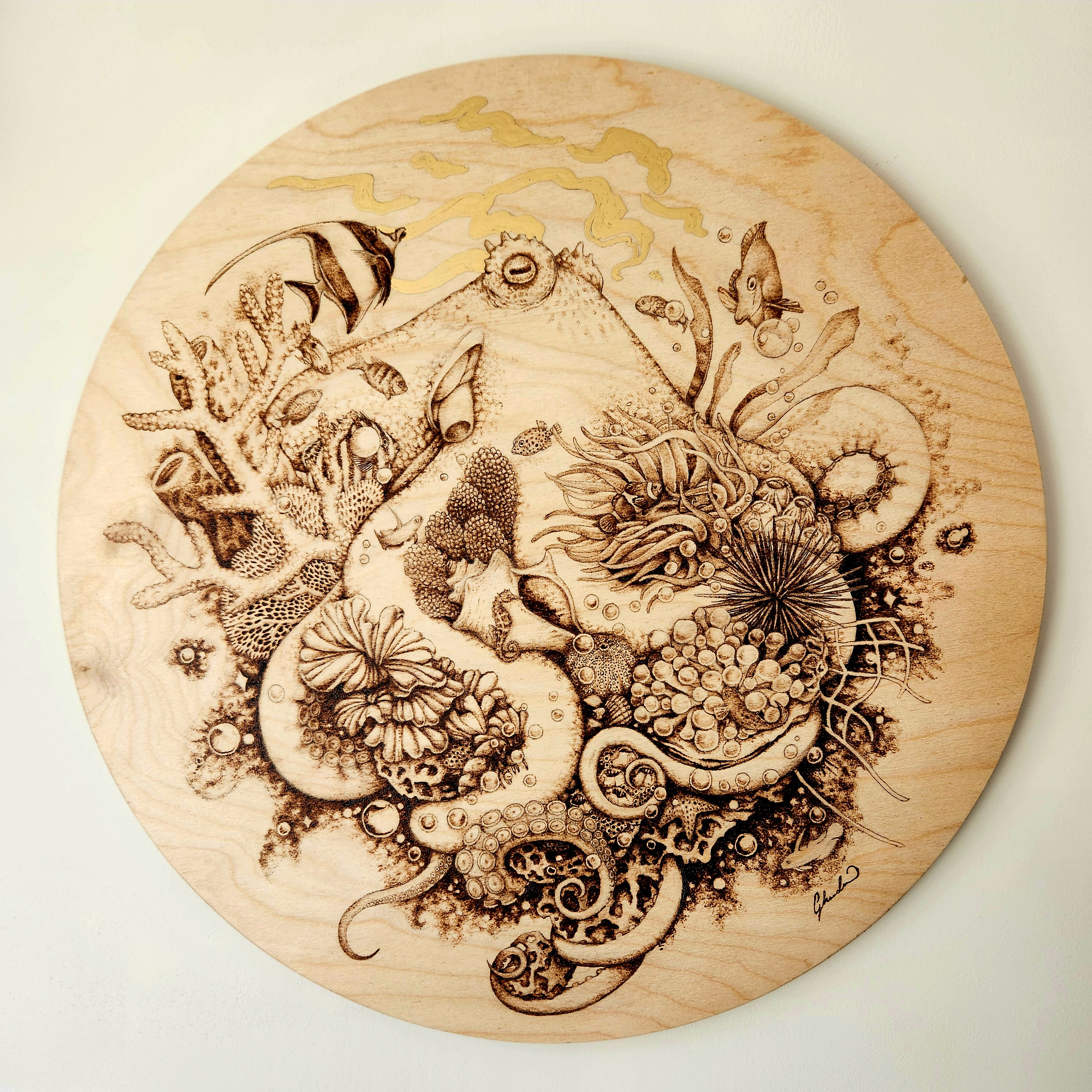 Octopus Garden Pyrography, Wood Burning of Octopus, Octopus Artwork ...