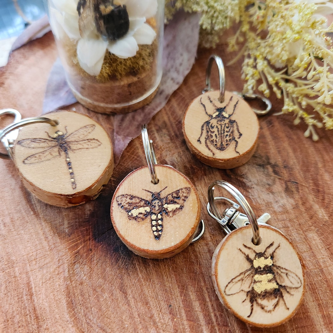 Woodburned Bug Keychains, Bug Lovers Gift, Insect Keychain, Pyrography ...