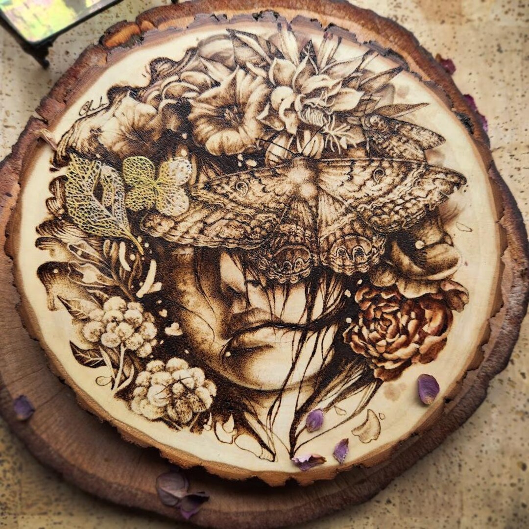 Something in Her Eyes, Pyrography Artwork, Wood Burned Art, Moth Art ...