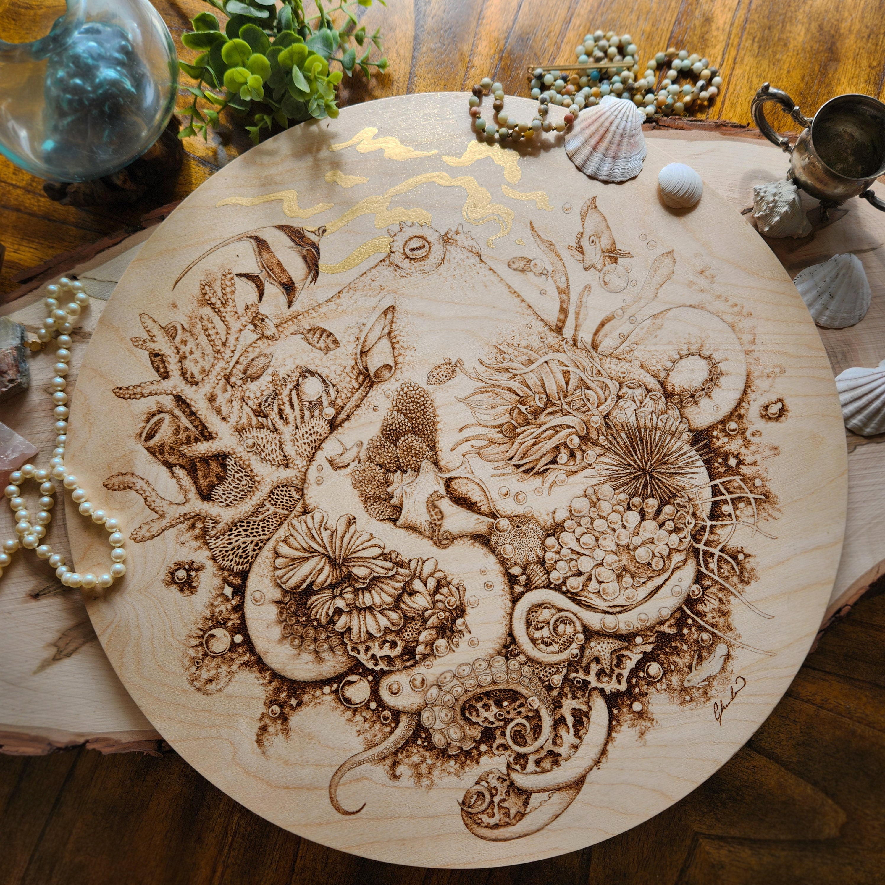 Octopus Garden Pyrography, Wood Burning of Octopus, Octopus Artwork ...