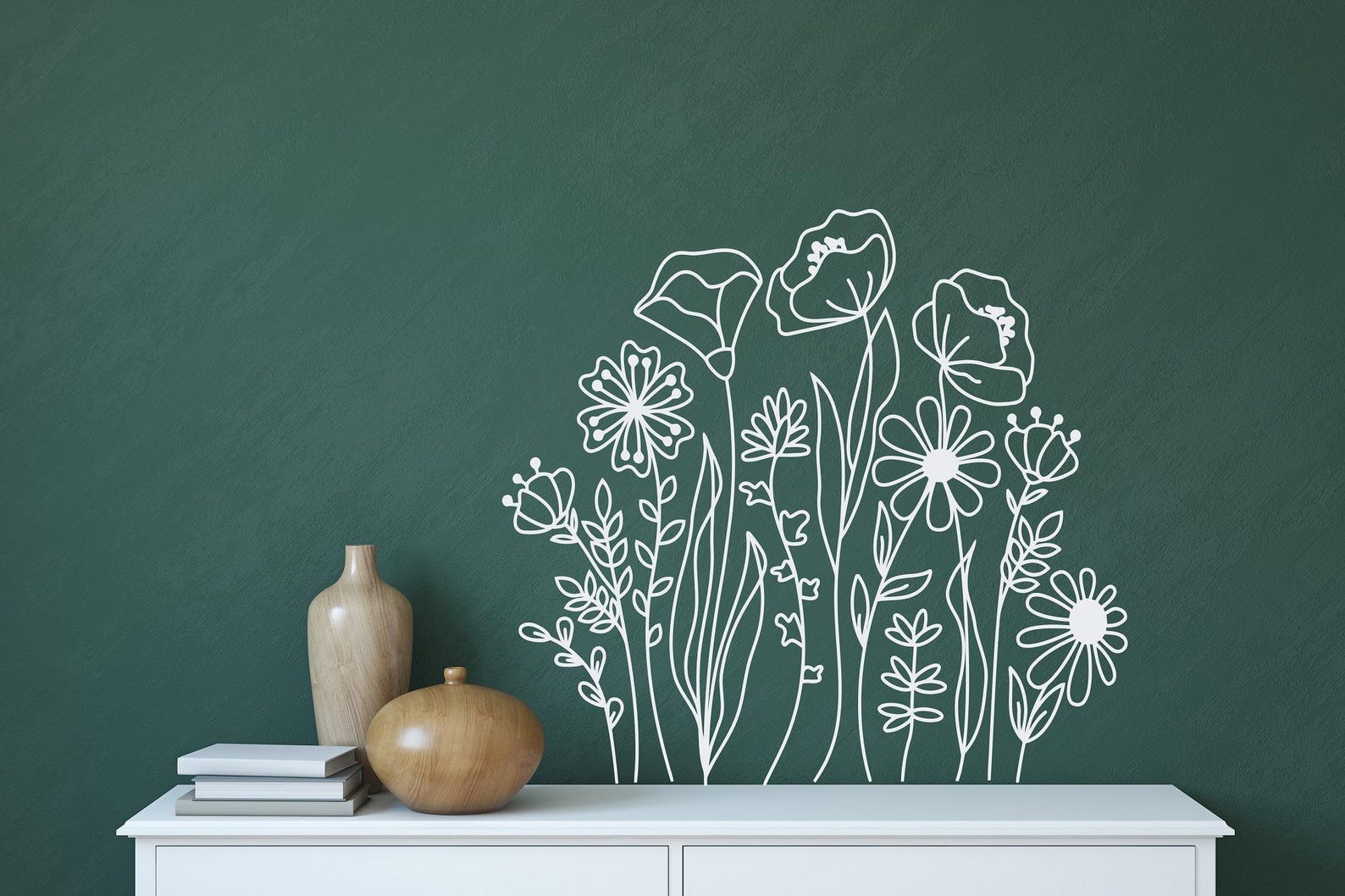 Wildflower Wall Decal: Doodle Flower Garden, Botanical Vinyl Art LO50 ...