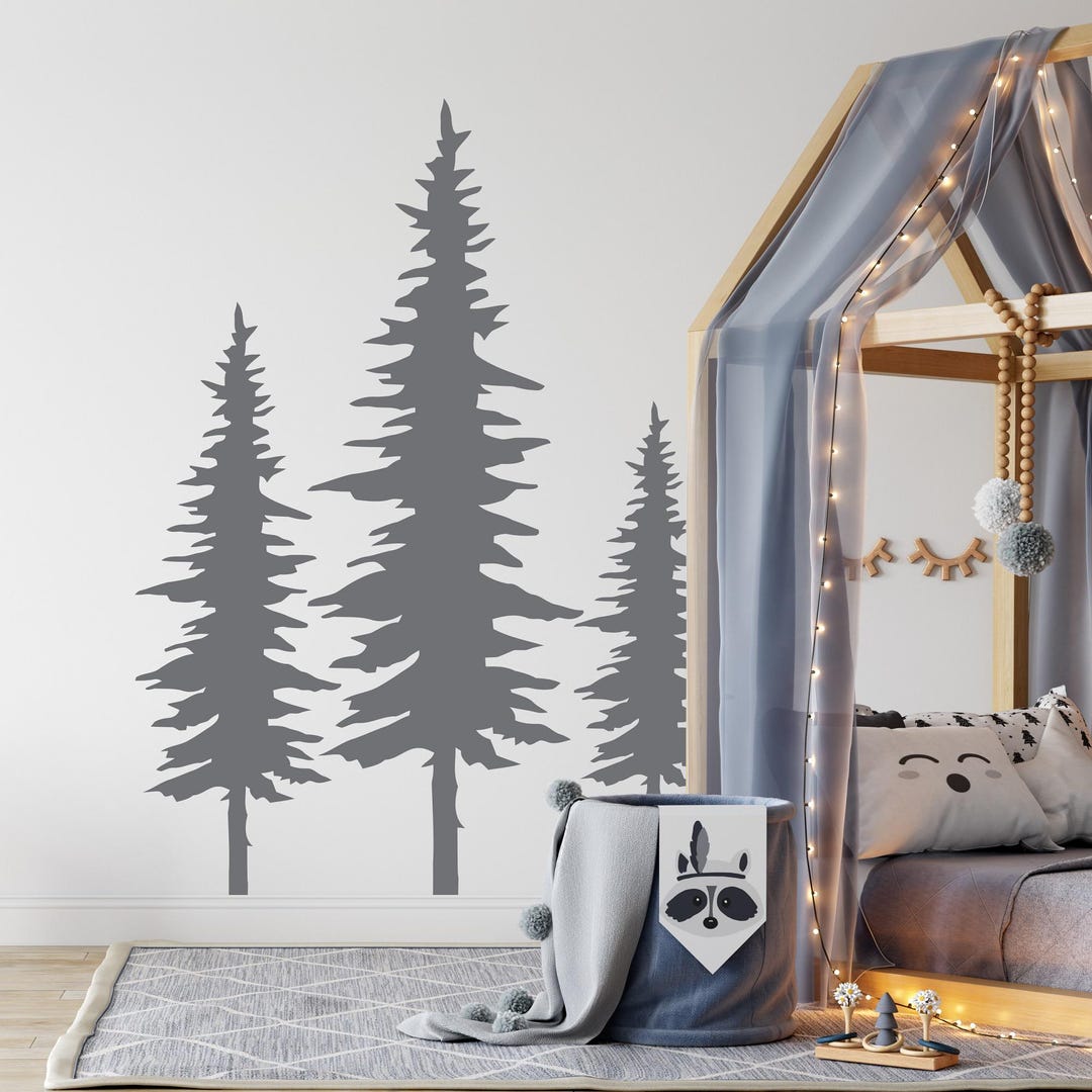 Pine Trees Wall Decal, Woodland Wall Decal, Pine Tree Forest Vinyl ...