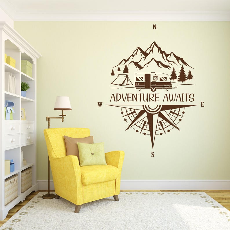 Adventure Awaits Wall Decal: Compass, Camping, Mountains - Etsy