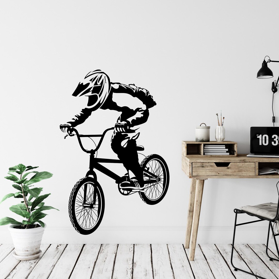 Cyclist Wall Vinyl Decal, Bicycle Decal, Cyclist Wall Decor, Mountain ...