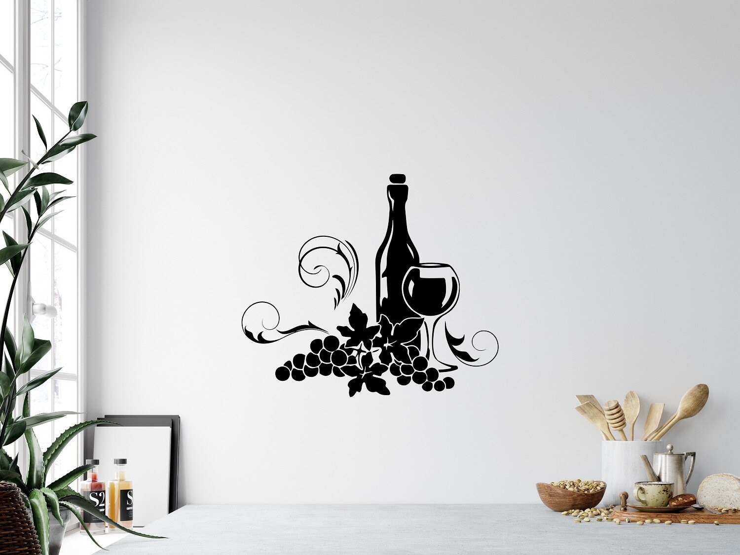 Wine Wall Decal: Glass, Grapes, and Vine - Kitchen & Bar Decor LO101 - Etsy
