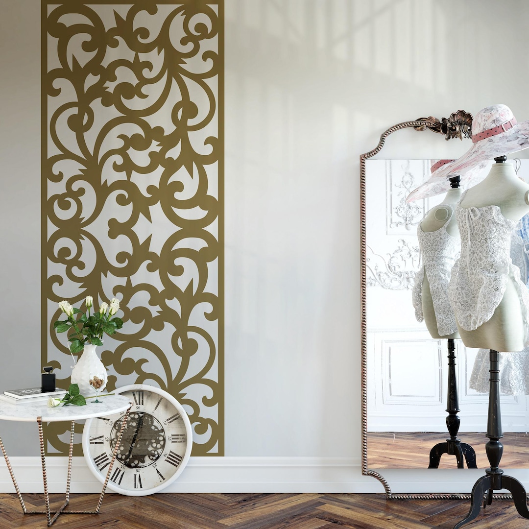 Pattern Wall Decal, Vertical Wall Art Scroll Decals, Baroque Decor ...