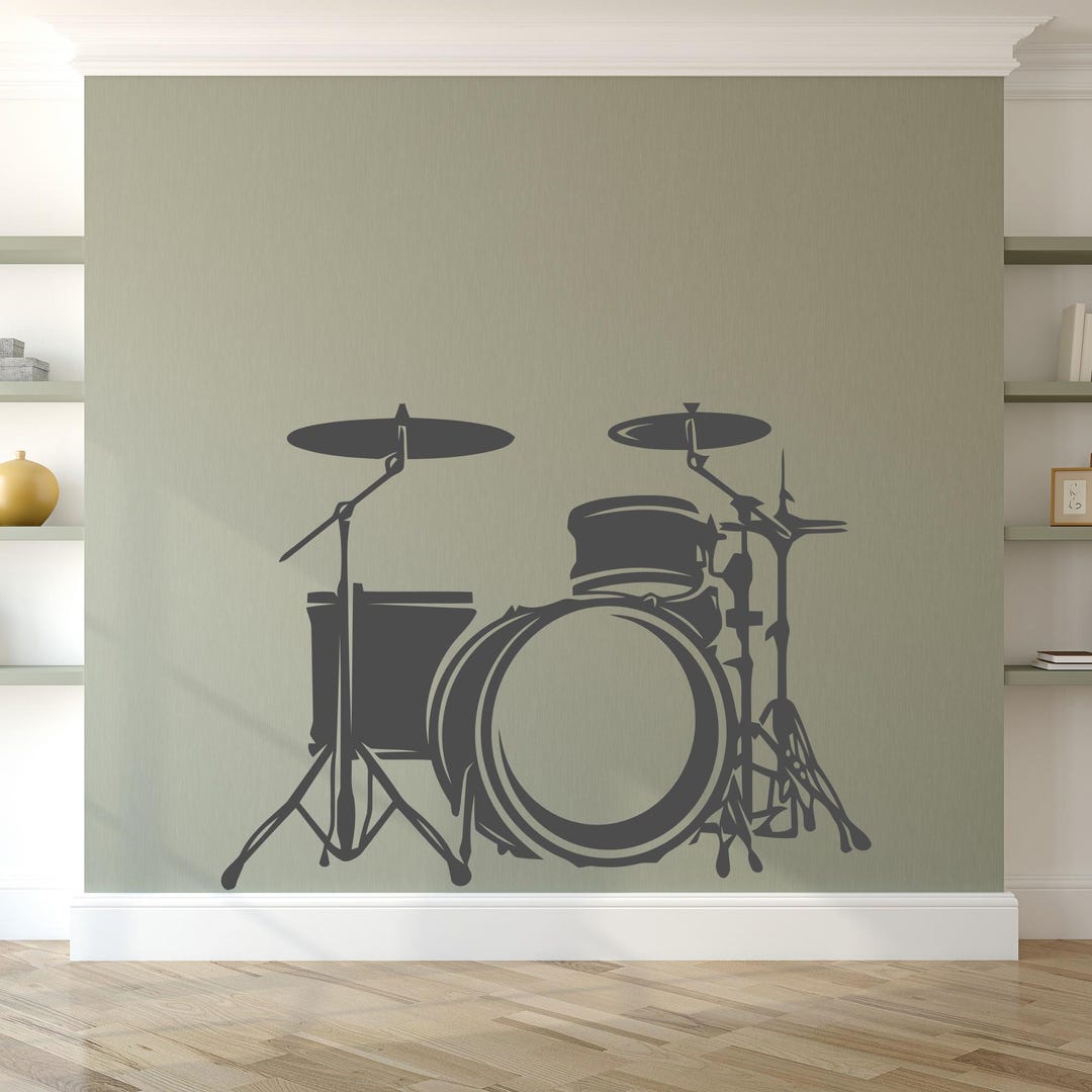 Drum Set Wall Decal, Drum Musical Instrument Music Decal Rock Music ...