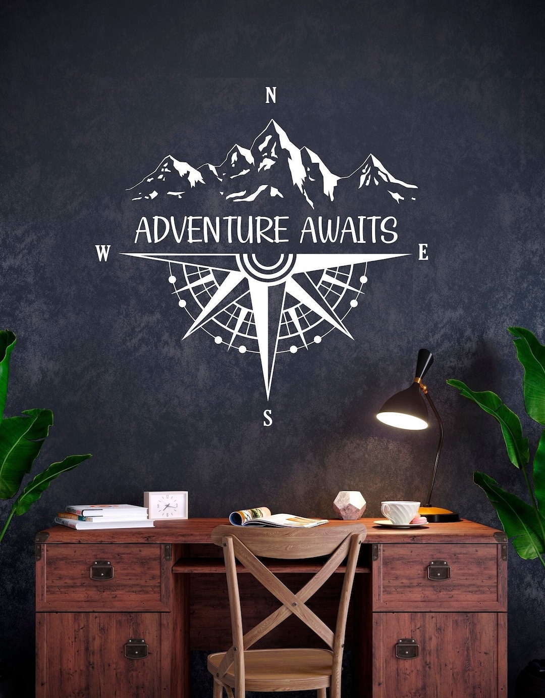 Mountain Compass Vinyl Wall Decal: Adventure Awaits, Nautical Decor ...