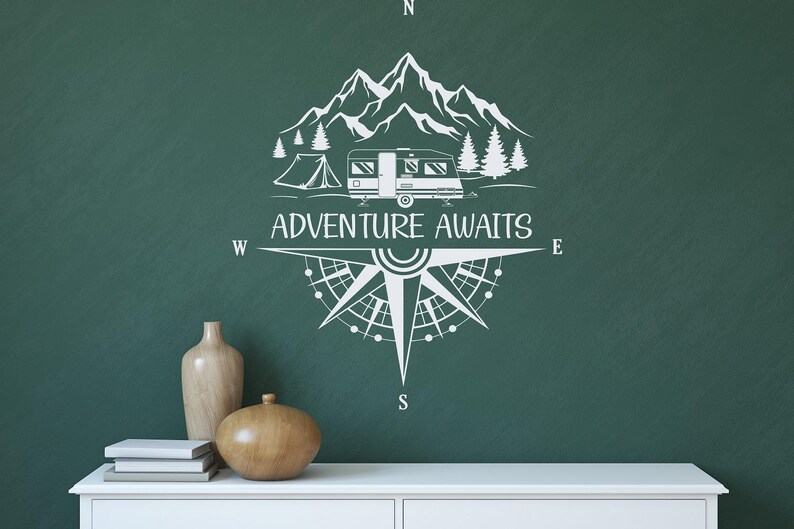 Adventure Awaits Wall Decal: Compass, Camping, Mountains - Etsy