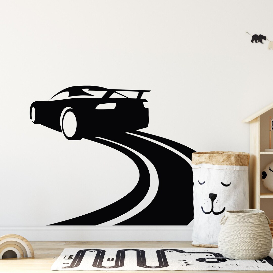 Racing Car Wall Decal, Road Wall Decor, Racing Car Wall Sticker, Road ...
