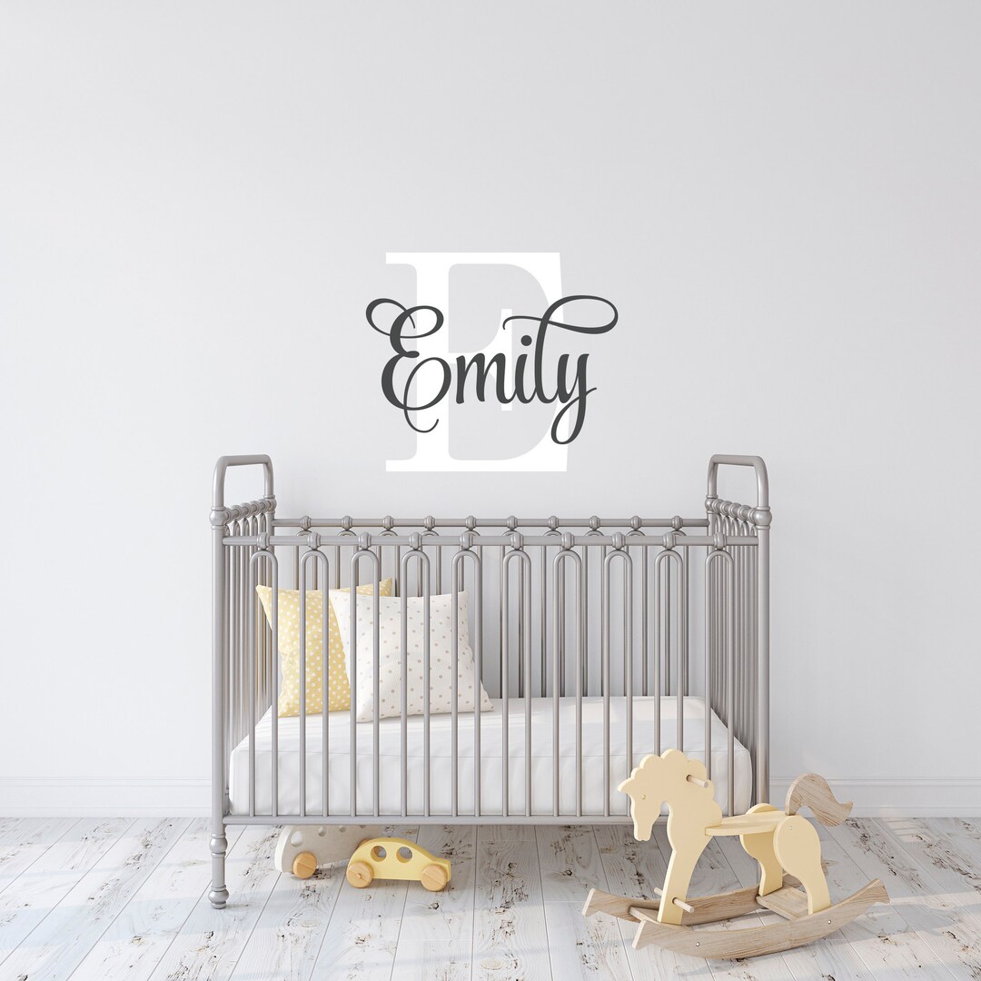 Personalized Name Wall Decal, Elegant Name With Monogrammed Letter Wall ...