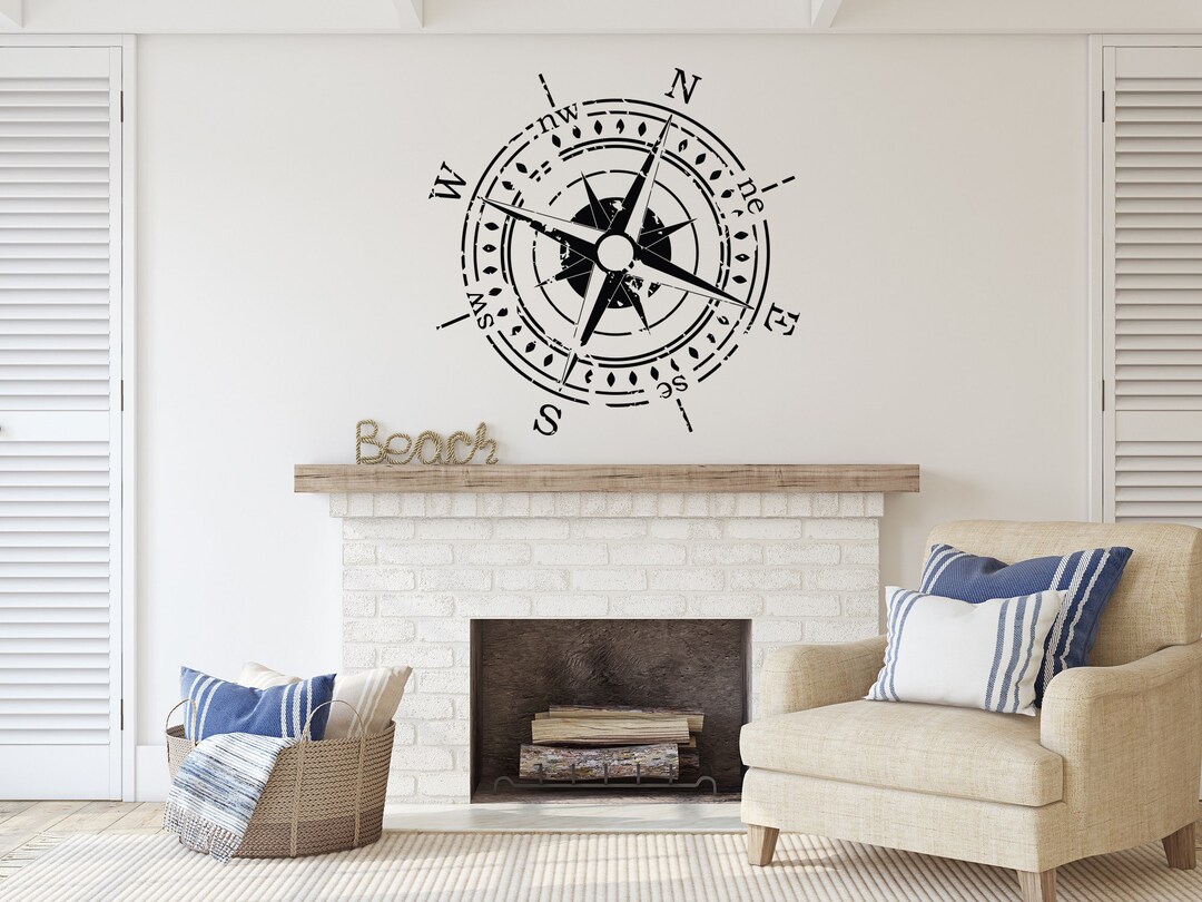 Compass Rose Vinyl Wall Decal, Vintage Compass, Nautical Compass Decal ...