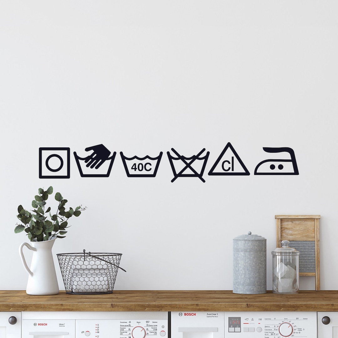Laundry Symbols Decals, Laundry Room Sign, Laundry Wall Decal, Set of 6 ...