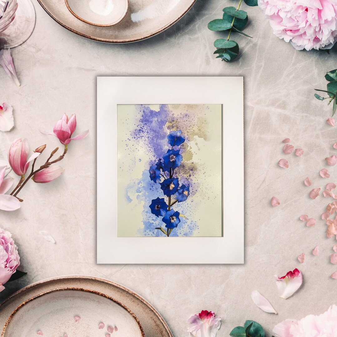 Delphinium Painting - Watercolor Flower, Blue Floral Wall Art Print - Etsy