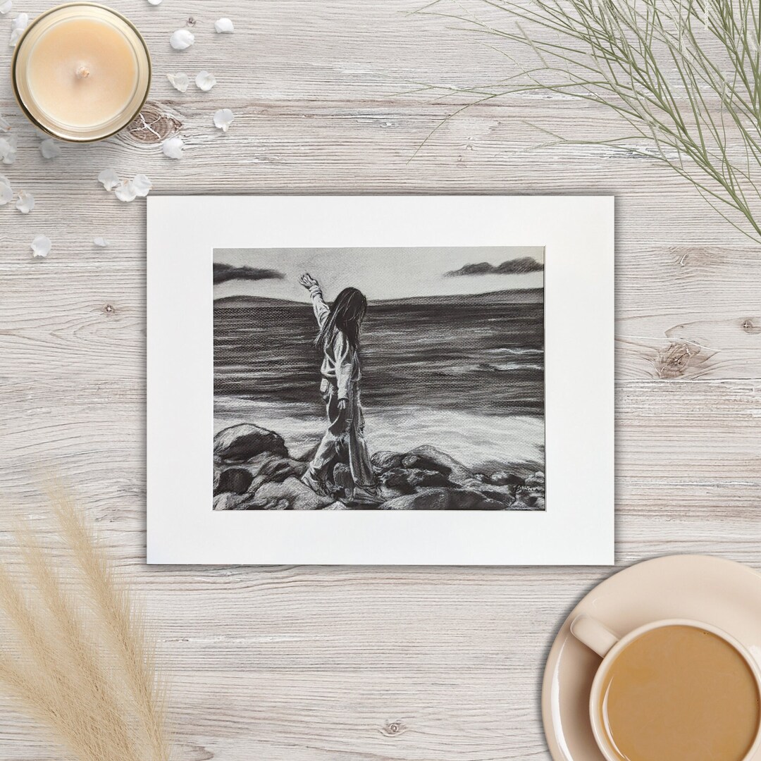 Richelle at the Beach 8 X 10 Fine Art Charcoal Drawing Portrait of a ...