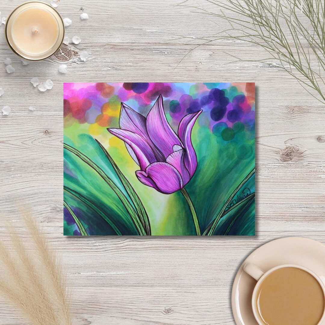 Neon Purple Flower Drawing: Original Marker Artwork (8x10) - Etsy