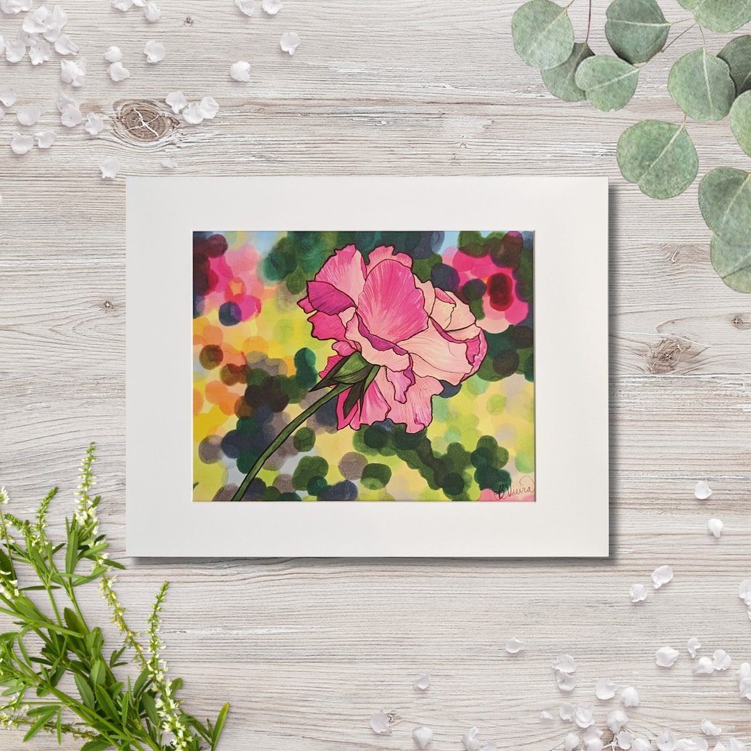 Pink Rose Floral Art Print - Hand Drawn Marker Illustration - Etsy