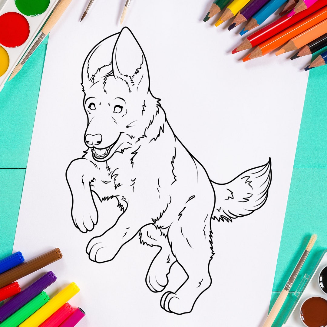 German Shepherd Puppy Coloring Book Page Digital Download - Etsy