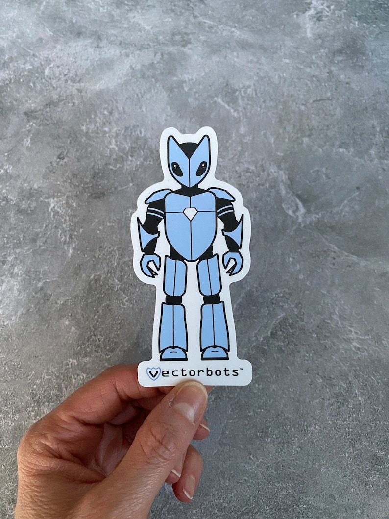 Robot Sticker, Vinyl Decal, Gift for Fun, Light Blue, White, Black ...