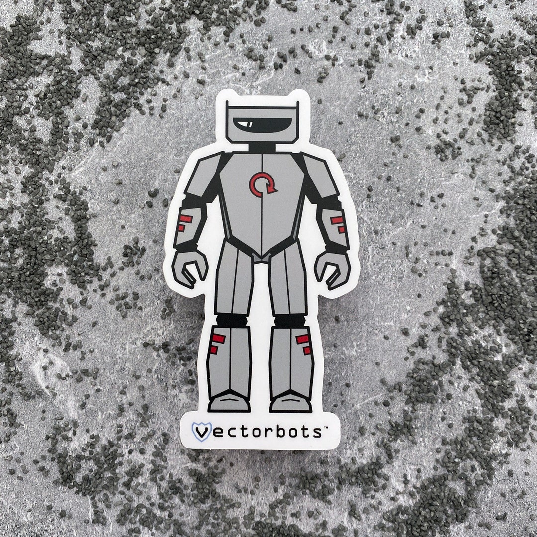 Robot Sticker, Vinyl Decal, Gift for Fun, Gray, Red, Black, Vector ...
