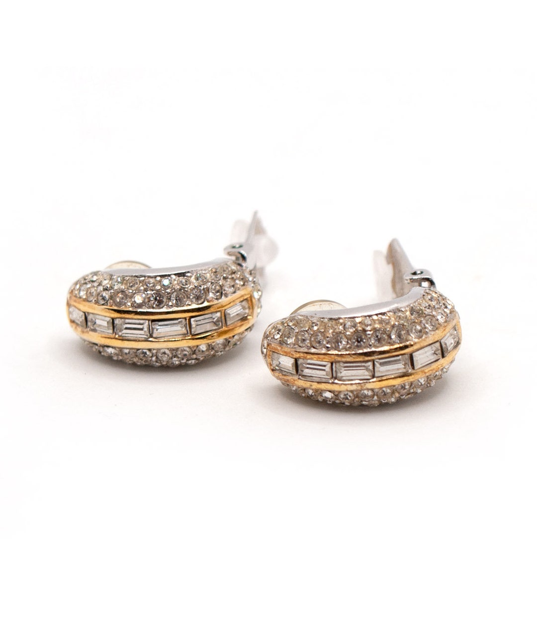Vintage Christian Dior Demi Hoop Ear Clips With Rhinestones Silver and ...