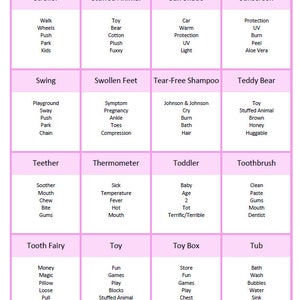 Baby Taboo Game (pink), Printable Baby Shower Game, Digital, Instant ...