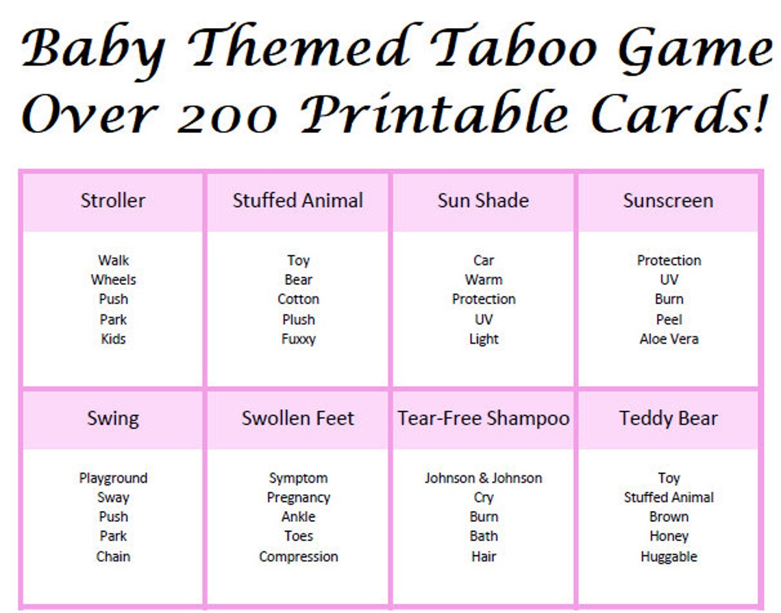 Baby Taboo Game (pink), Printable Baby Shower Game, Digital, Instant ...