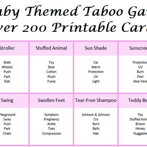 Baby Taboo Game (pink), Printable Baby Shower Game, Digital, Instant ...