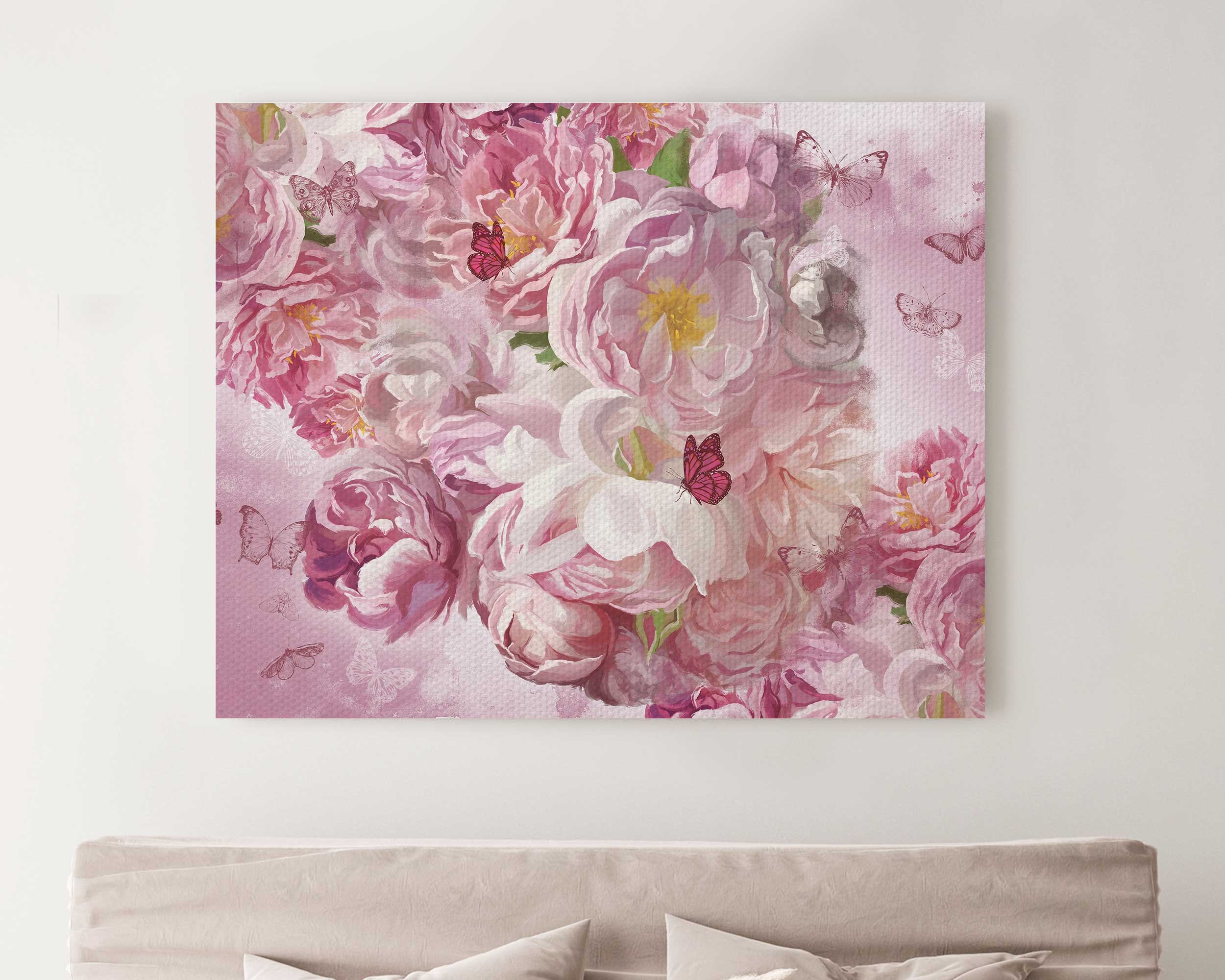 Pink Peonies Wall Art 5 Panel Pictures Art Design Canvas Set ...