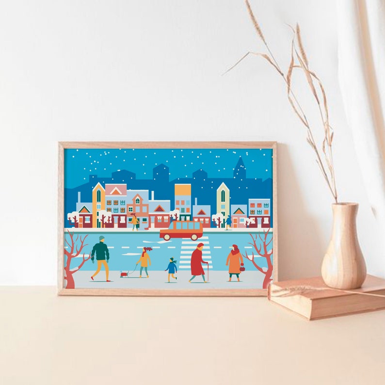 Pop Art Winter City Paint on Canvas Handmade Set Painting by - Etsy