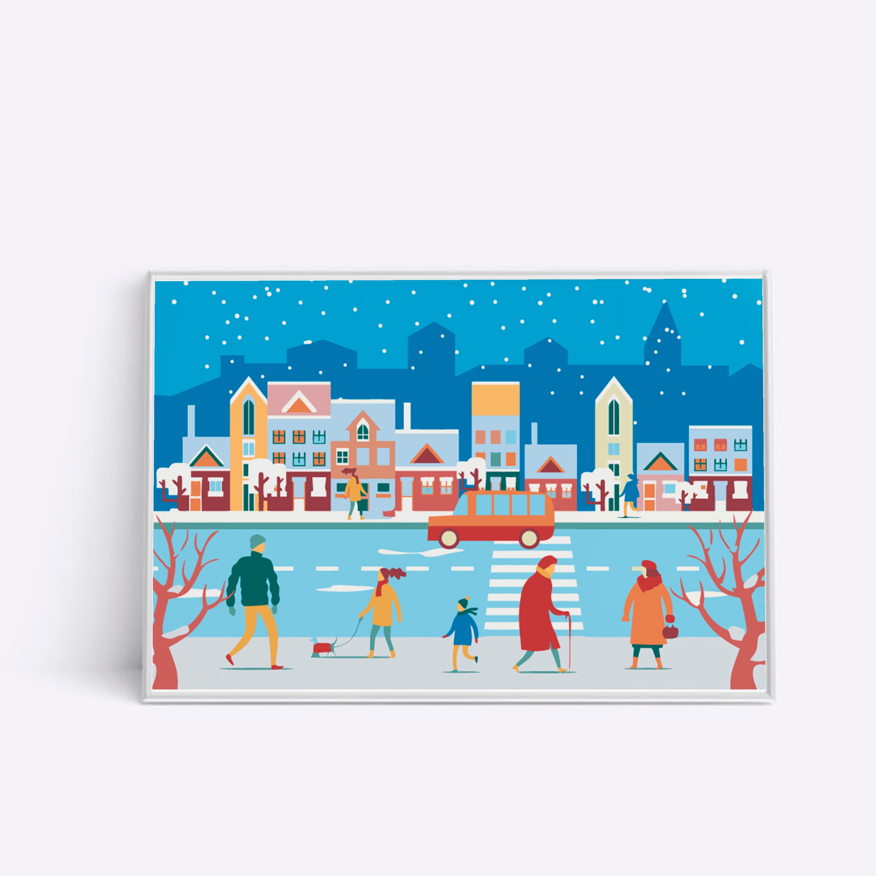 Pop Art Winter City Paint on Canvas Handmade Set Painting by - Etsy