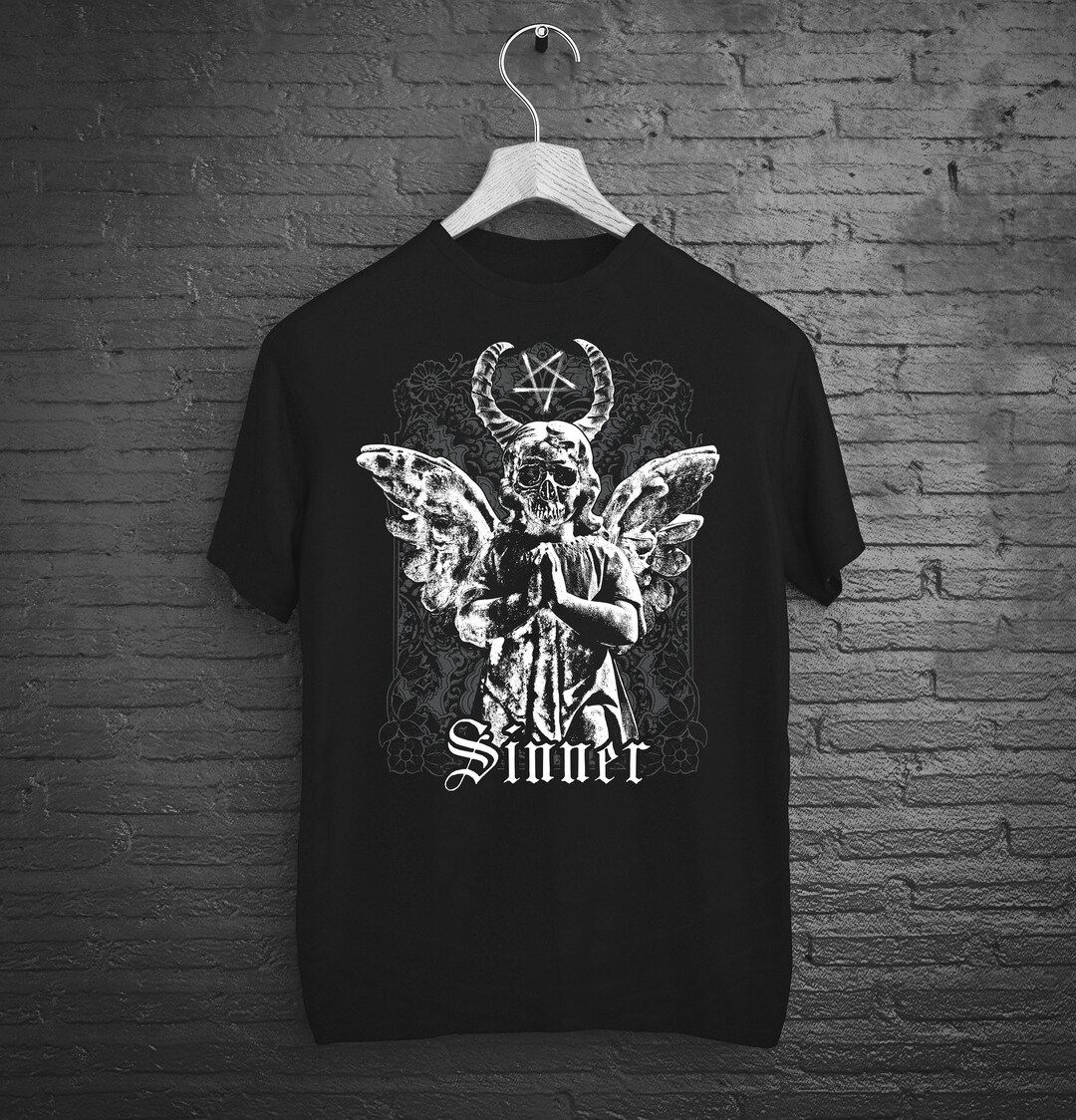 Satanic Angel Pentagram T Shirt, Gothic Clothes for Alternative Men and ...