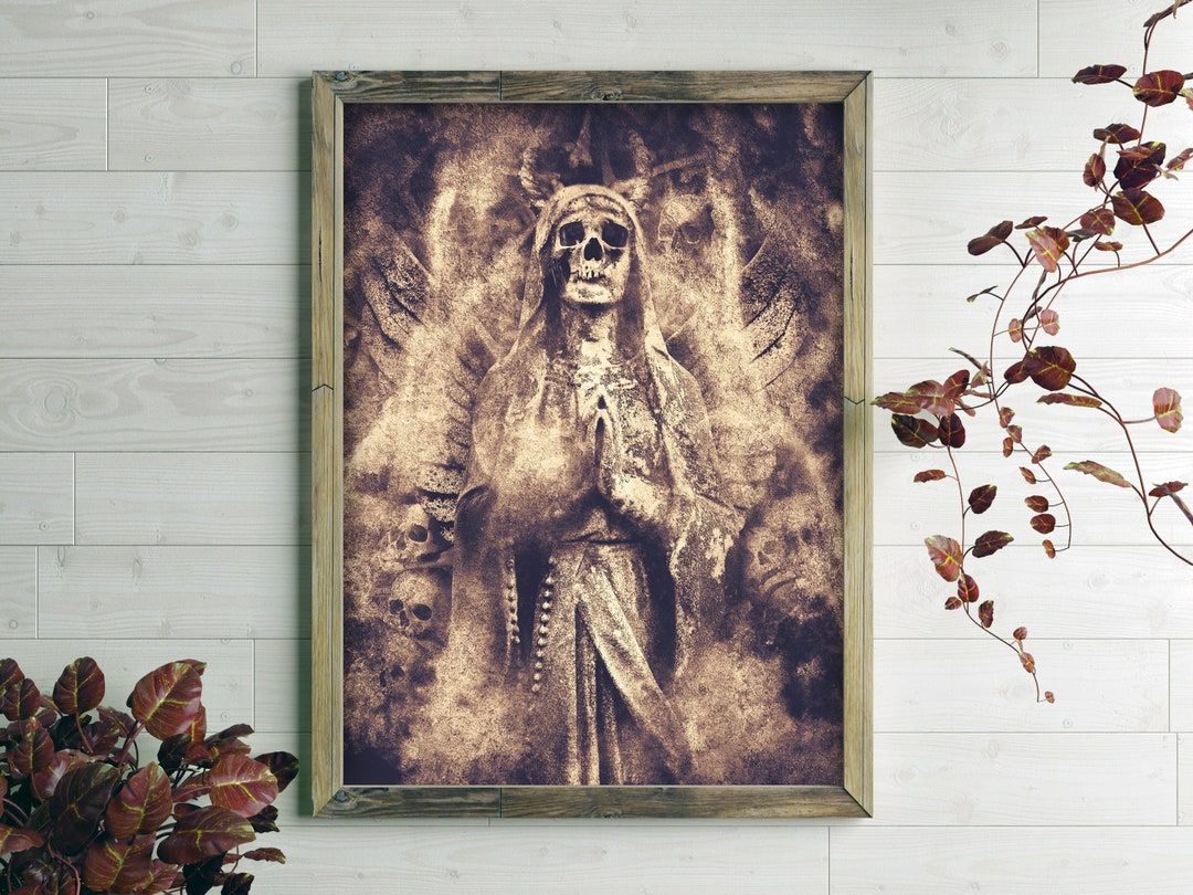 Scary Horror Cemetery Angel Statue Art Print, Gothic Halloween Decor ...
