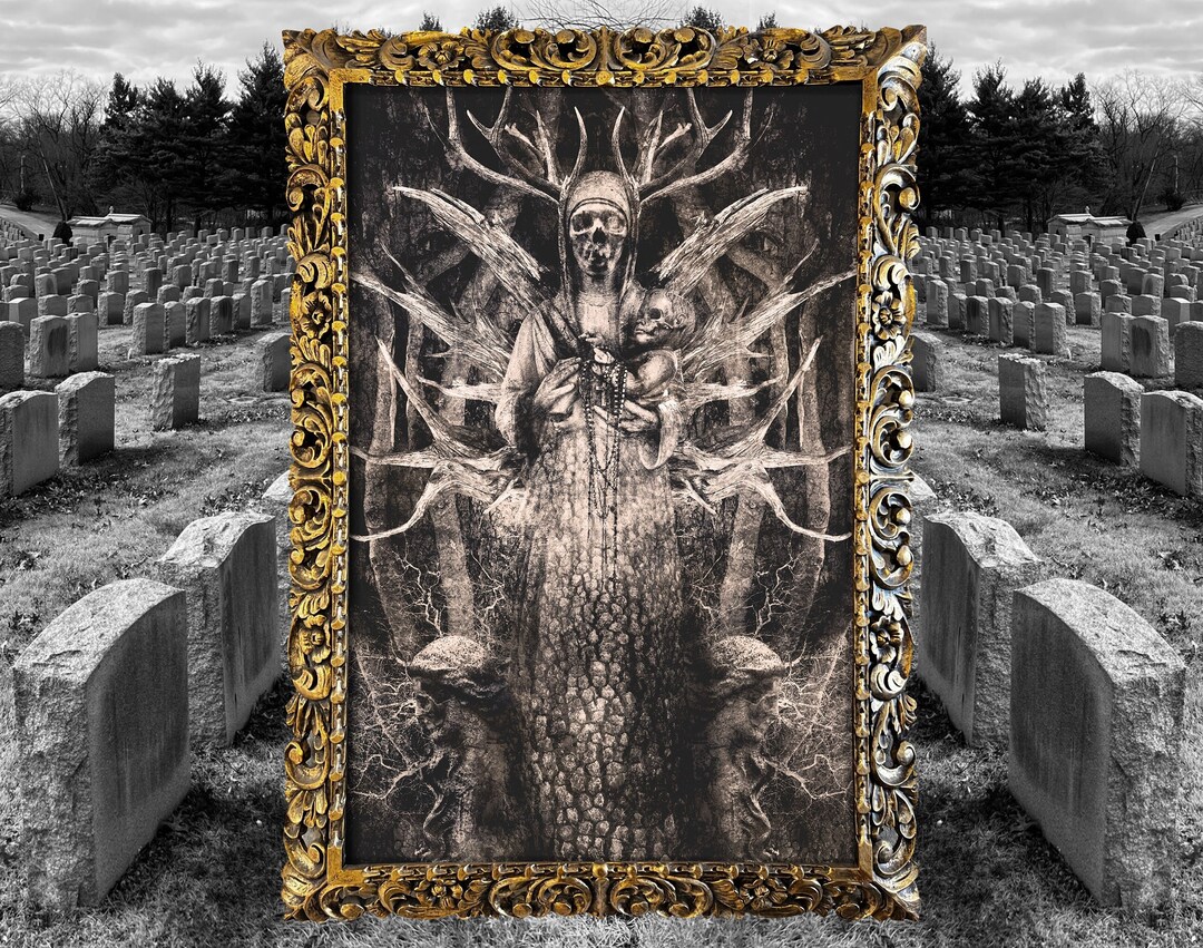 Macabre Horror Cemetery Statue Art Print for Home Decor, Surreal ...