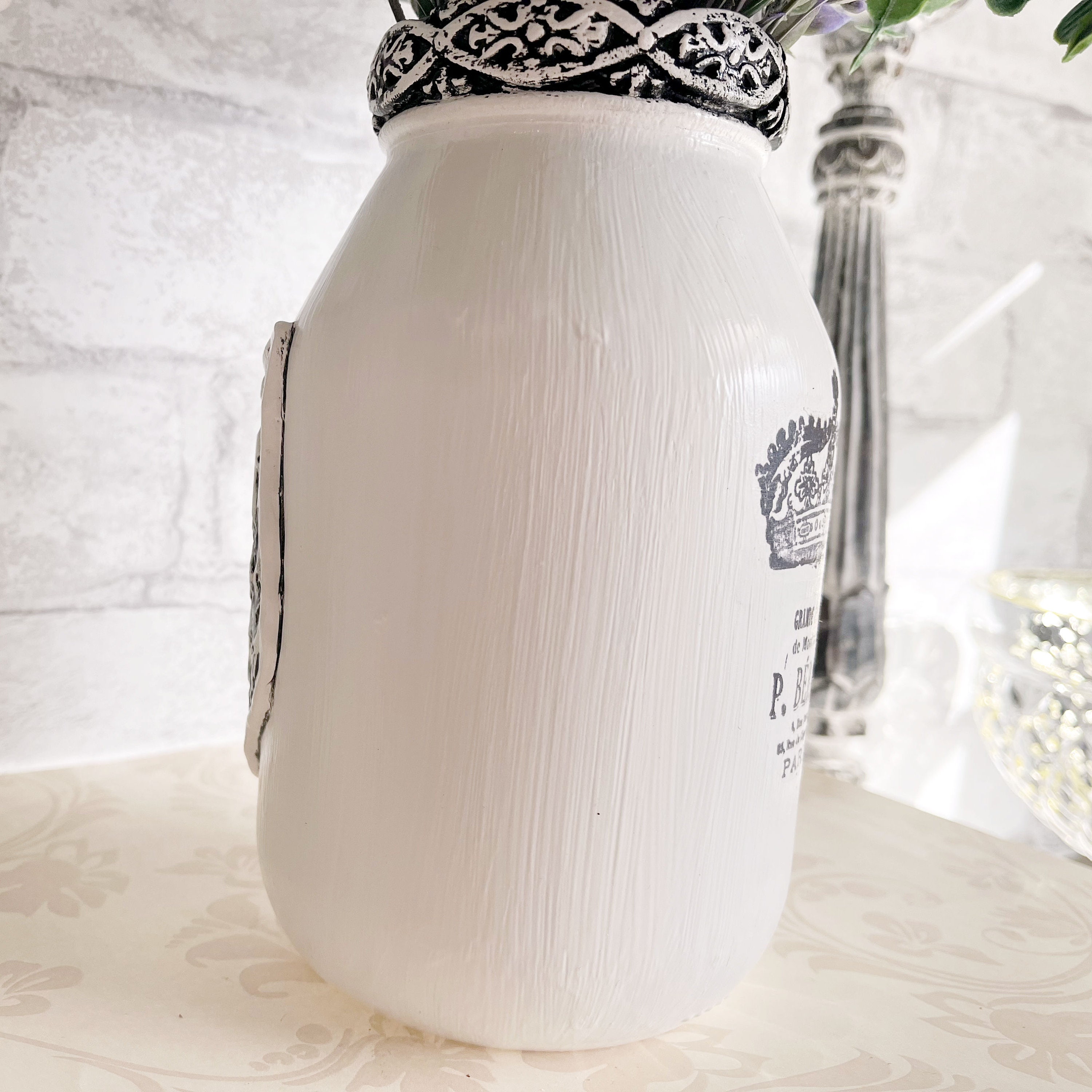 Farmhouse Pure Thick Cream Black and White Crock Upcycled Mayo Jar ...