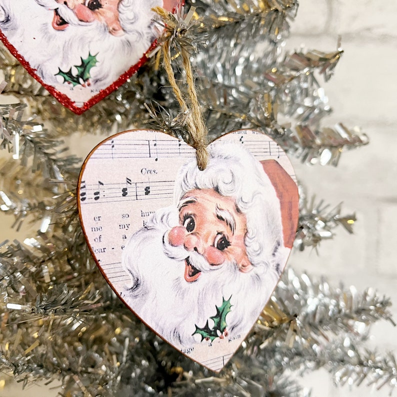 Farmhouse Santa Wood Christmas Ornaments 2 to Choose From Rustic or Red ...