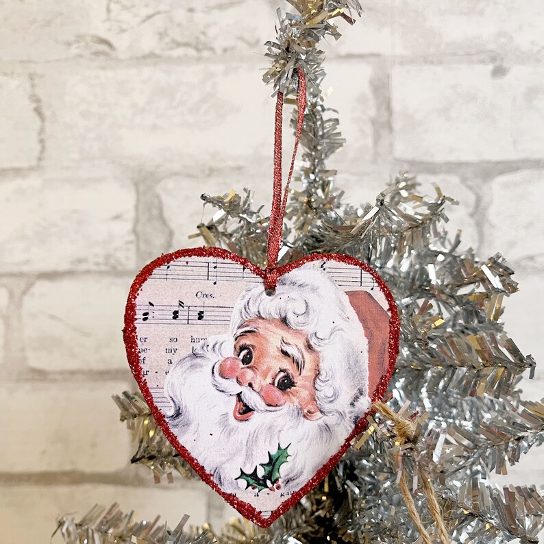Farmhouse Santa Wood Christmas Ornaments 2 to Choose From Rustic or Red ...