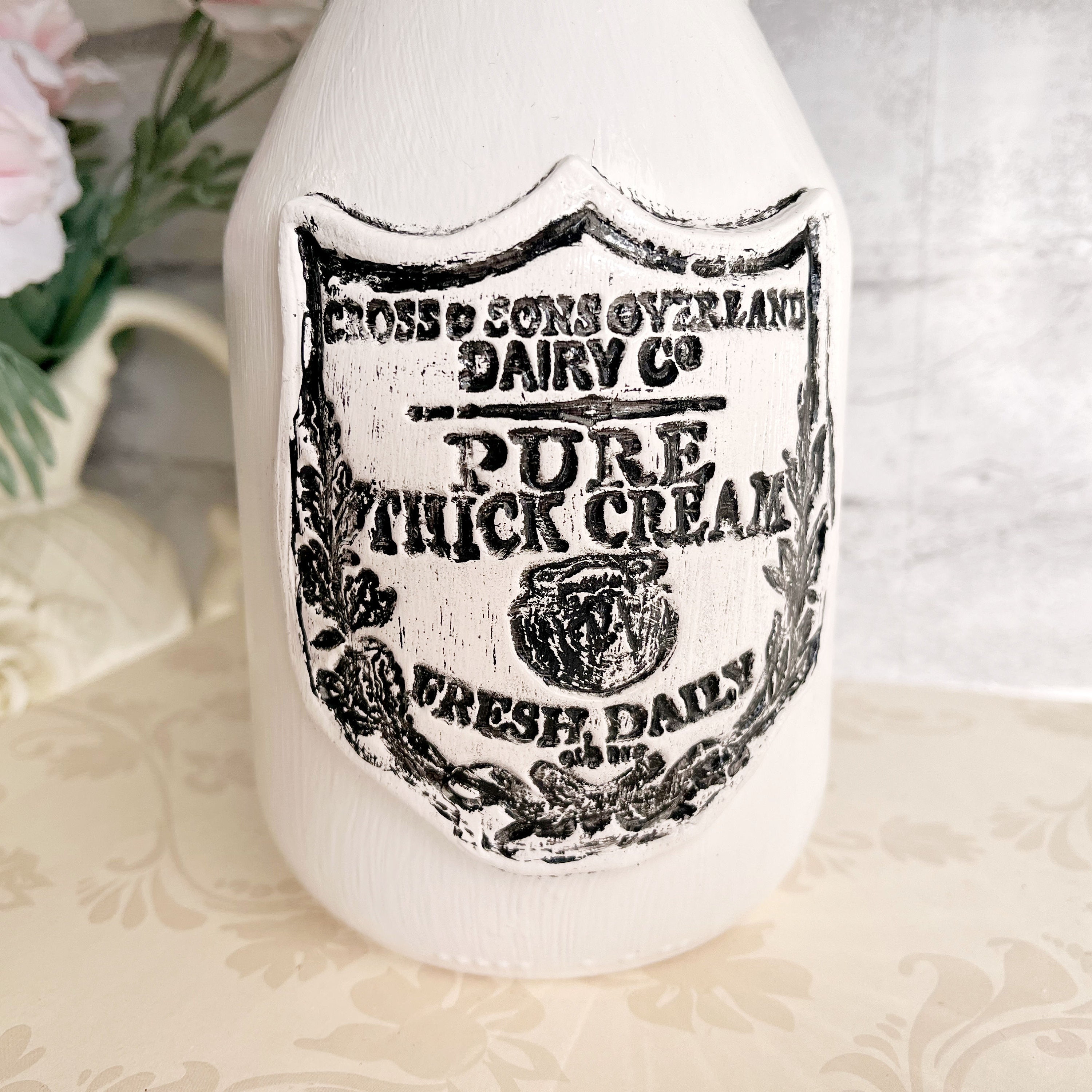 Farmhouse Pure Thick Cream Black and White Crock Upcycled Mayo Jar ...