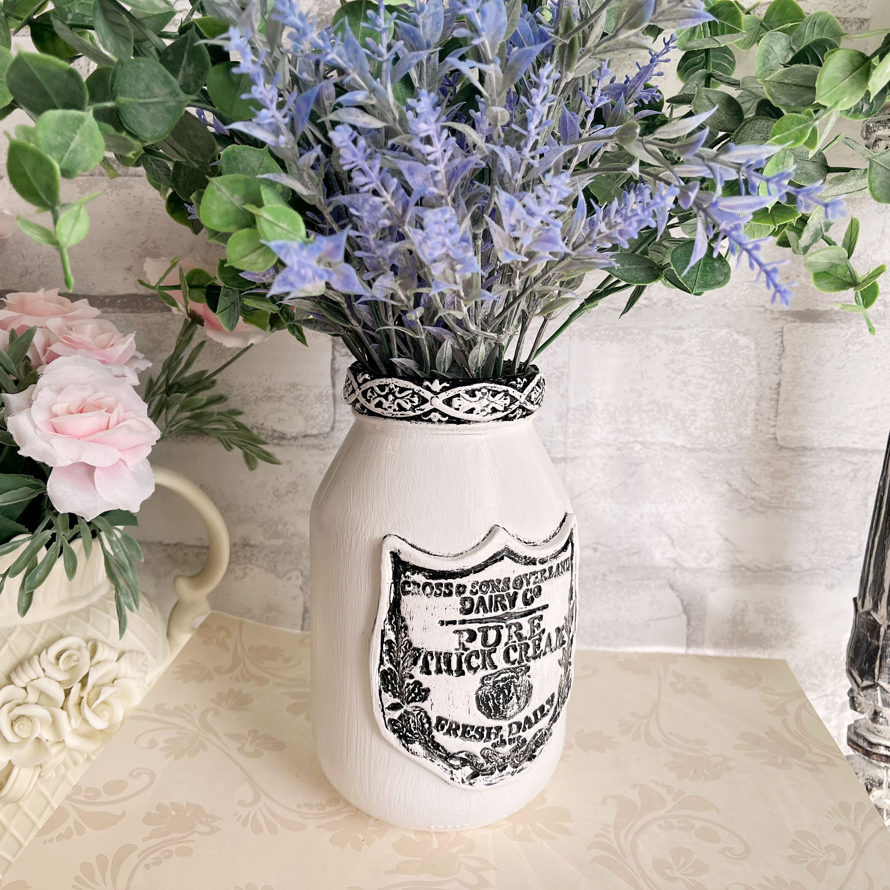 Farmhouse Pure Thick Cream Black and White Crock Upcycled Mayo Jar ...