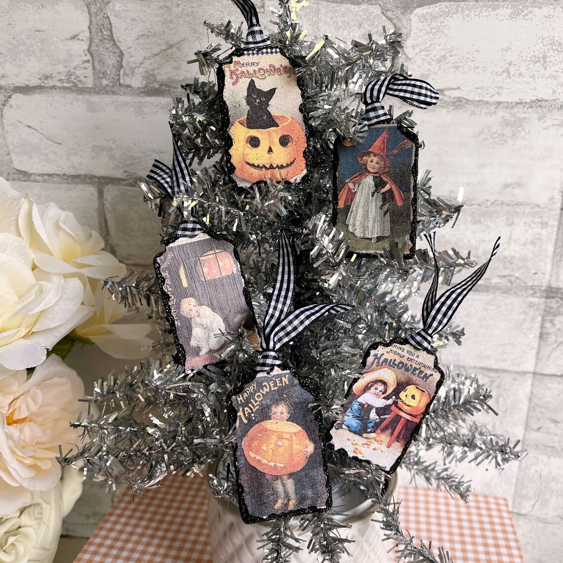 Farmhouse Wood Halloween Gift Tags Ornaments Decoupaged Pumpkin Jack-o ...