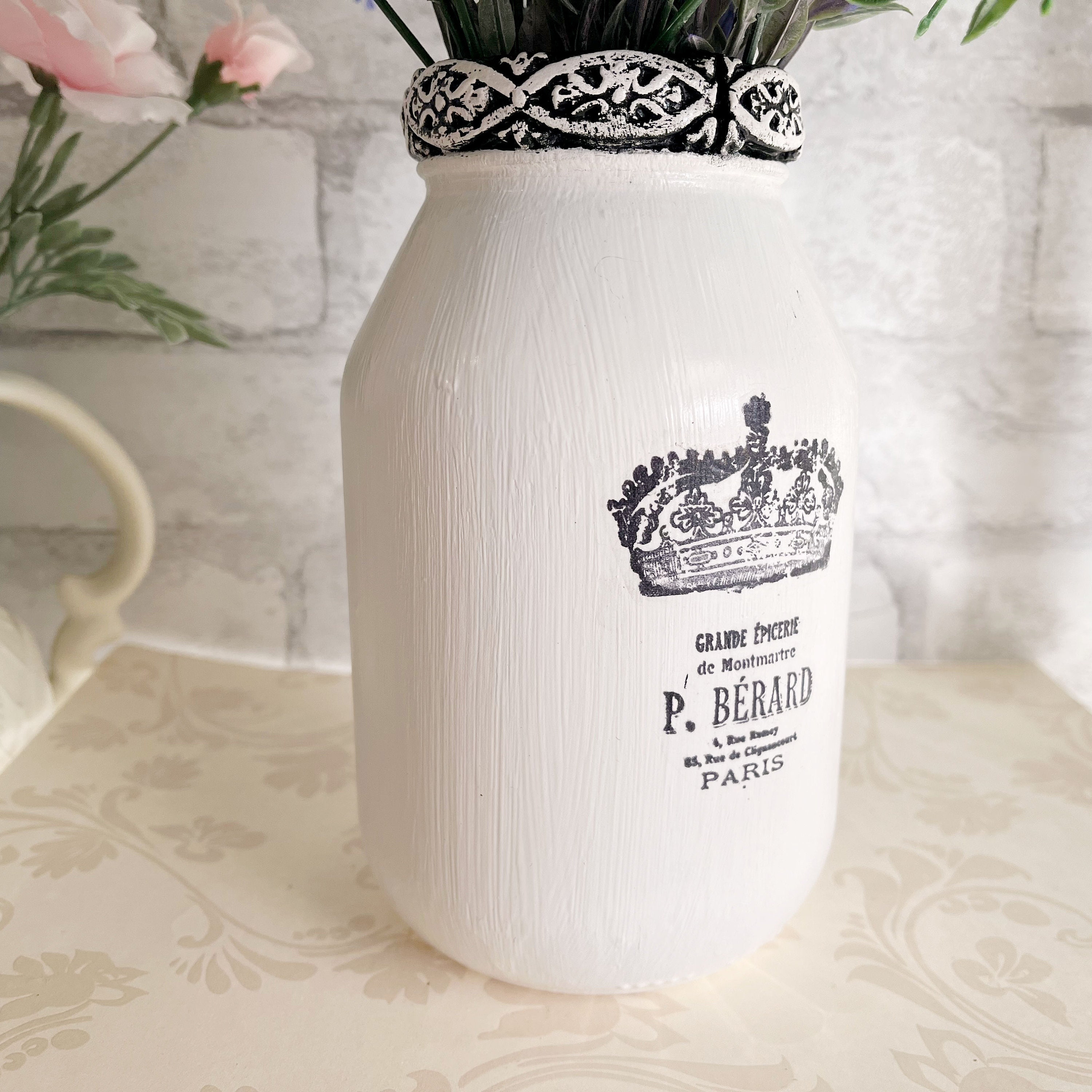 Farmhouse Pure Thick Cream Black and White Crock Upcycled Mayo Jar ...